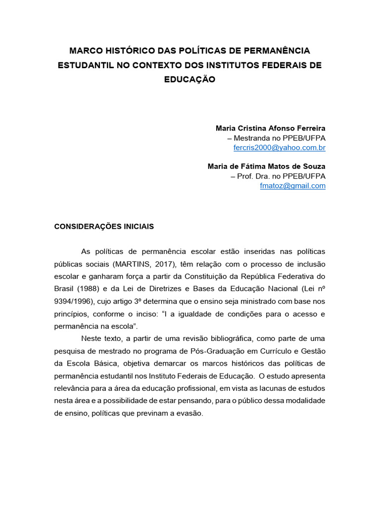 Maria Cristina Afonso Ferreira e 1 c | PDF | Brasil | Universidade