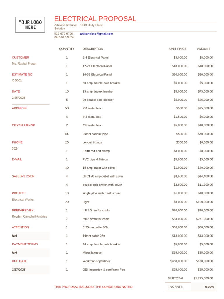 Electrical Proposal | PDF