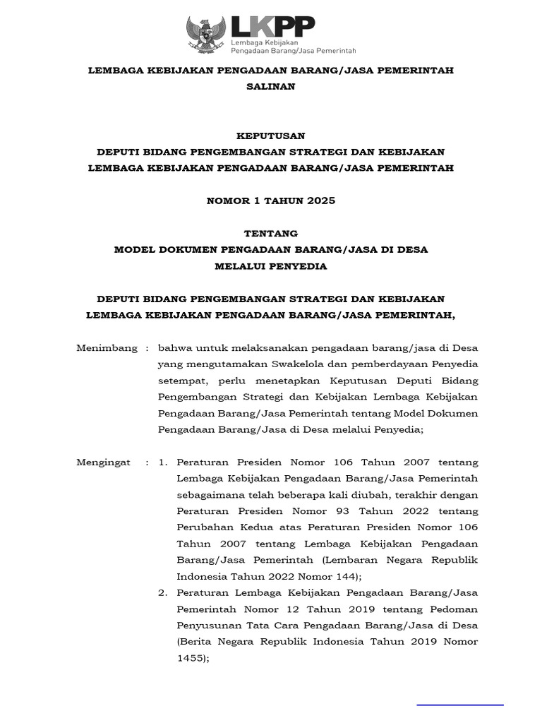 Keputusan Deputi I Nomor 1 Tahun 2025 - 2642 - 1 | PDF