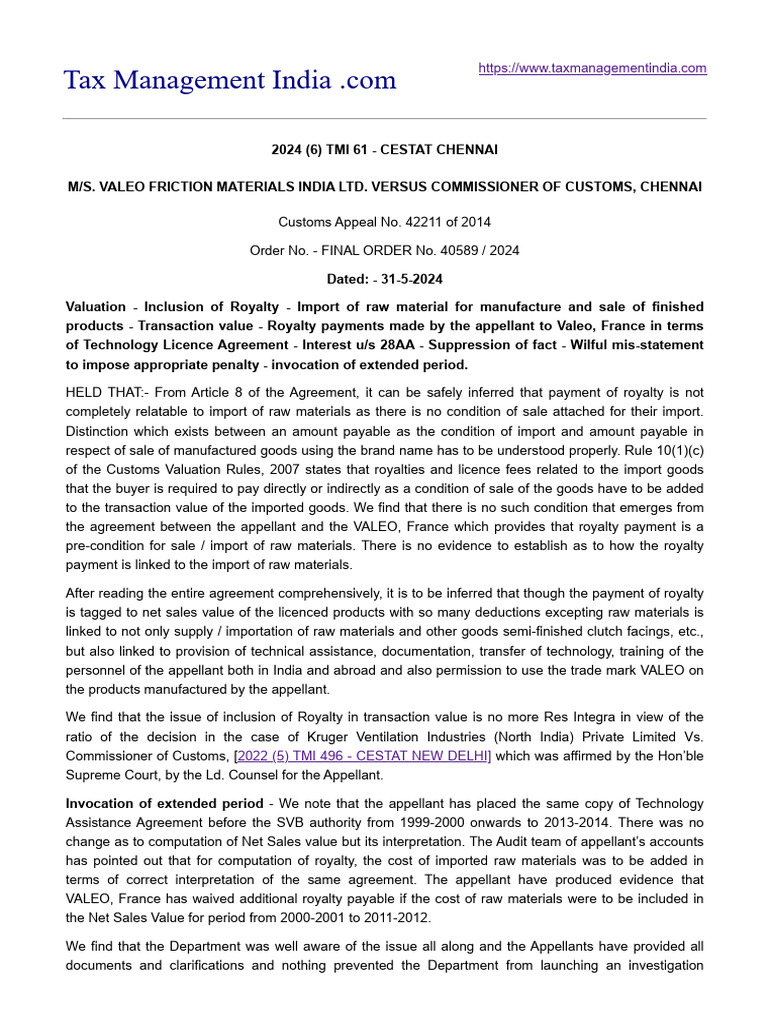 Royalty Exclusion in Customs Valuation | PDF | Royalty Payment | License
