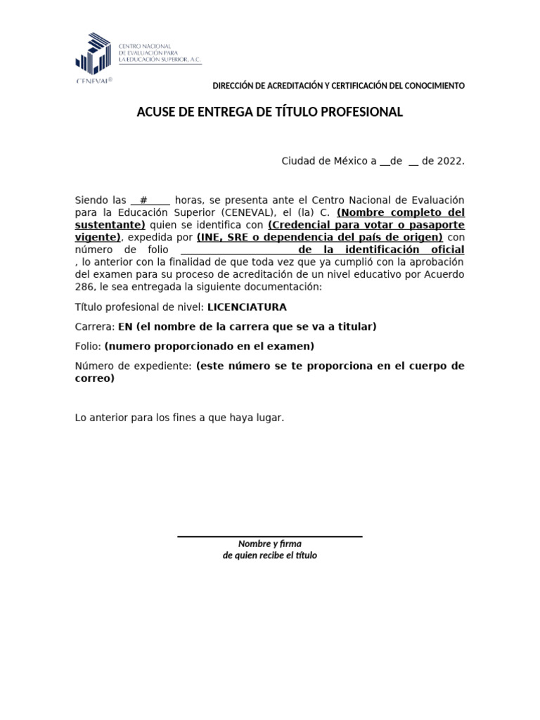 Entrega de Título Profesional CENEVAL | PDF