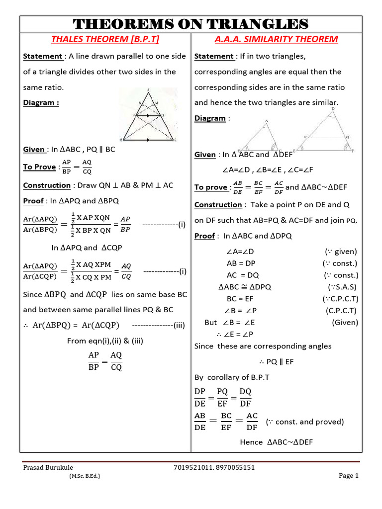 SSLC Important Theorem English Medium by Prasad Burukule | PDF | Triangle | Classical Geometry