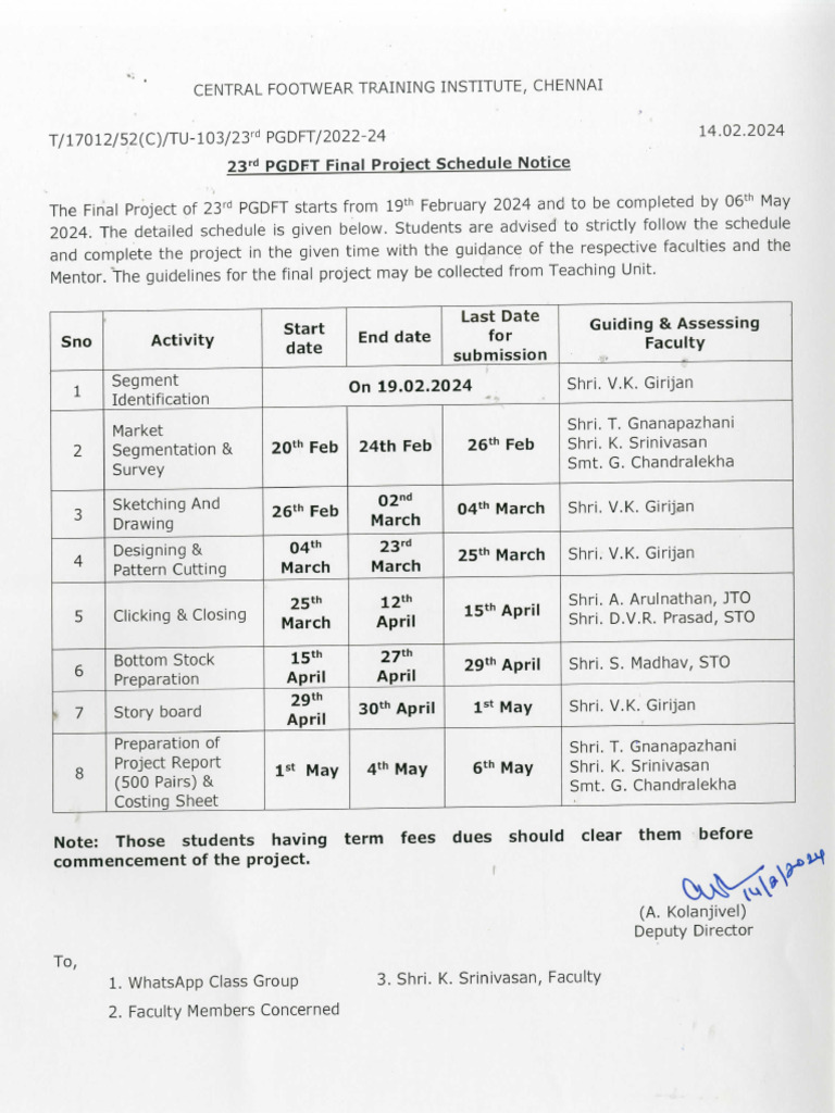 23rd PGDFT Final Project Schedule Notice | PDF