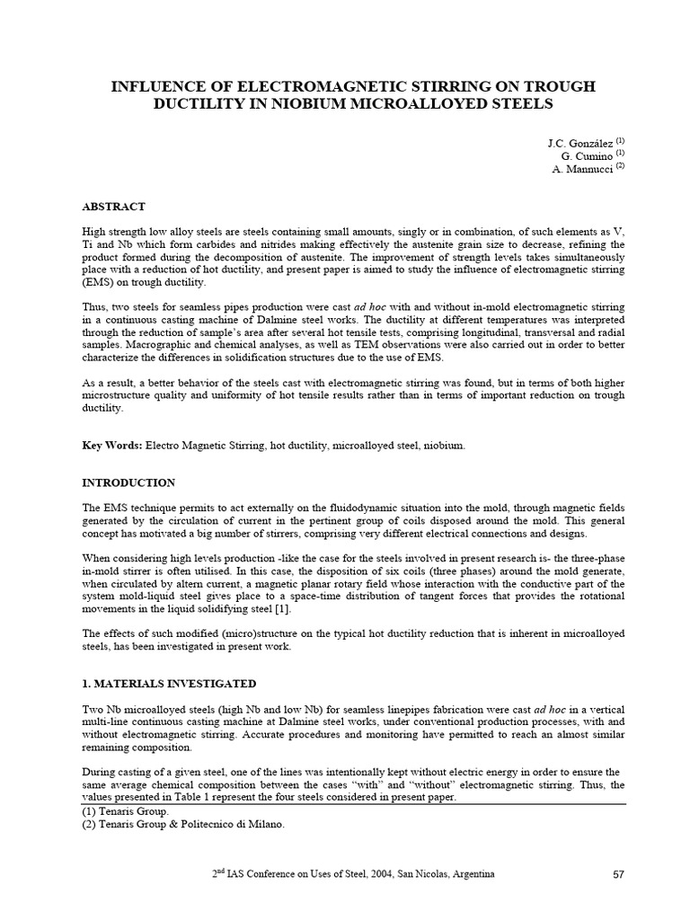 Influence of Electromagnetic Stirring On Through Ductility | PDF | Ductility | Steel