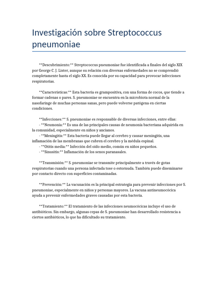 Investigación Sobre Streptococcus Pneumoniae | PDF