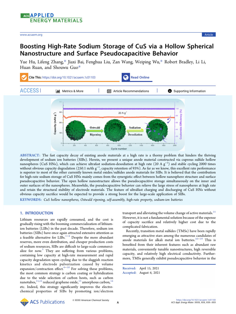Boosting High-Rate Sodium Storage of CuS Via A Hollow Spherical ...