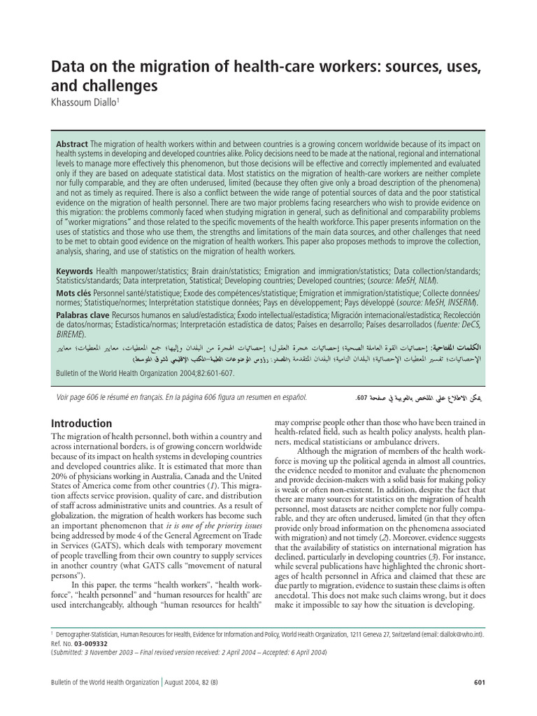 Data On The Migration of Health-Care Workers | PDF | Human Migration ...