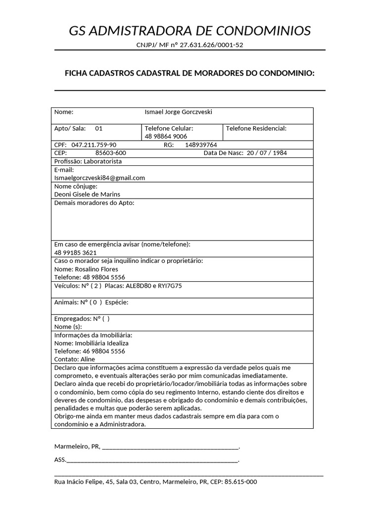 Cadastro de Moradores e Consentimento LGPD | PDF | Brasil