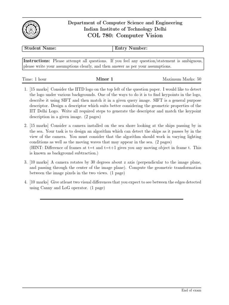 COL780_Minor1_2020-21_Sem1 | PDF