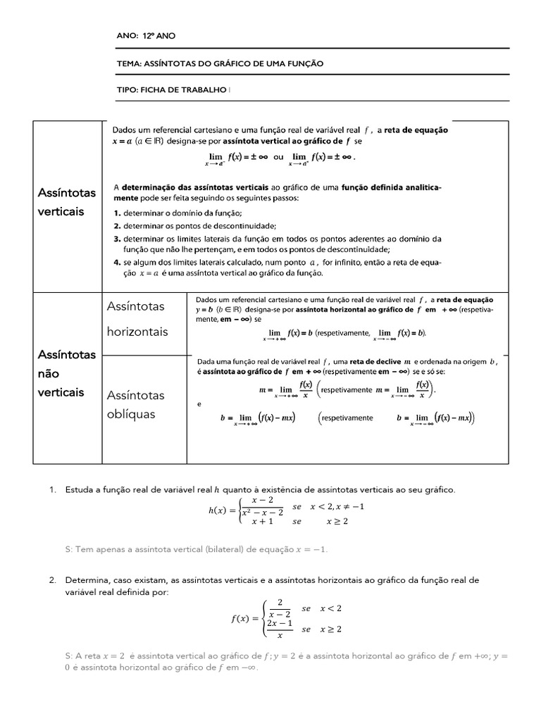 Ficha 5 - Assíntotas | PDF | Assíntota | Analise matemática