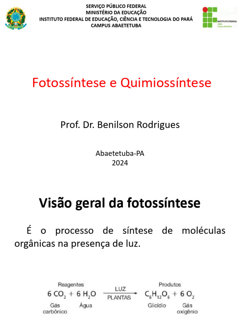 Fotossíntese e Quimiossíntese | PDF | Fotossíntese | Clorofila