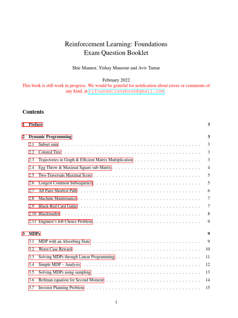 Reinforcement Learning: Foundations Exam | PDF | Applied Mathematics | Mathematics