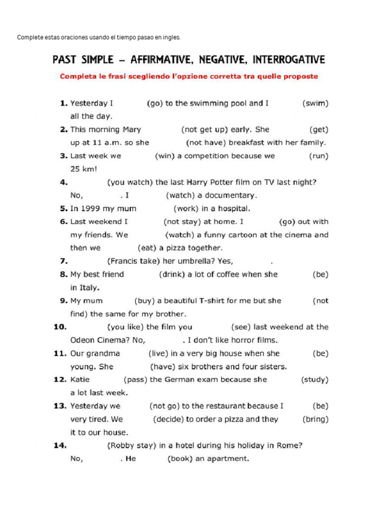 Ejercio Con Oraciones Negativas e Interrogativas en Pasado Simple - Docx - 20241105 - 161524 ...