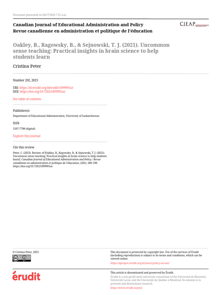 Uncommon Sense Teaching: Practical Insights in Brain Science To Help ...