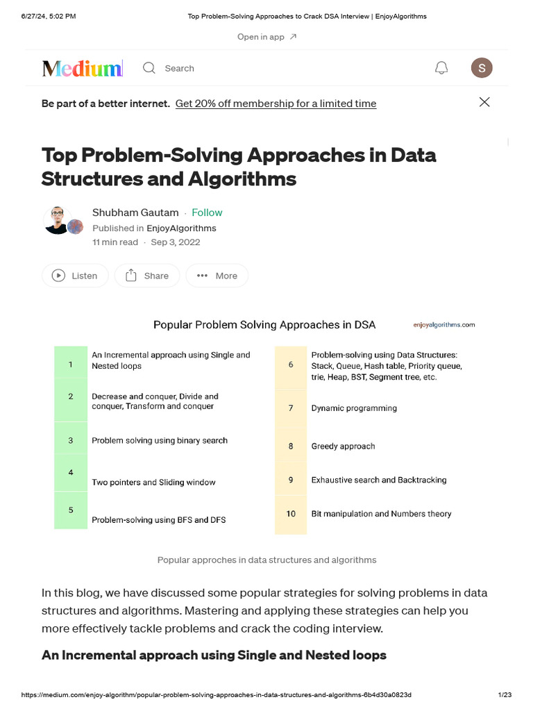 Top Problem Solving Approaches To Crack Dsa Interview Enjoyalgorithms Pdf Algorithms