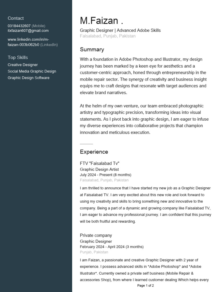 Graphic Designer Profile: M. Faizan | PDF | Graphic Design ...