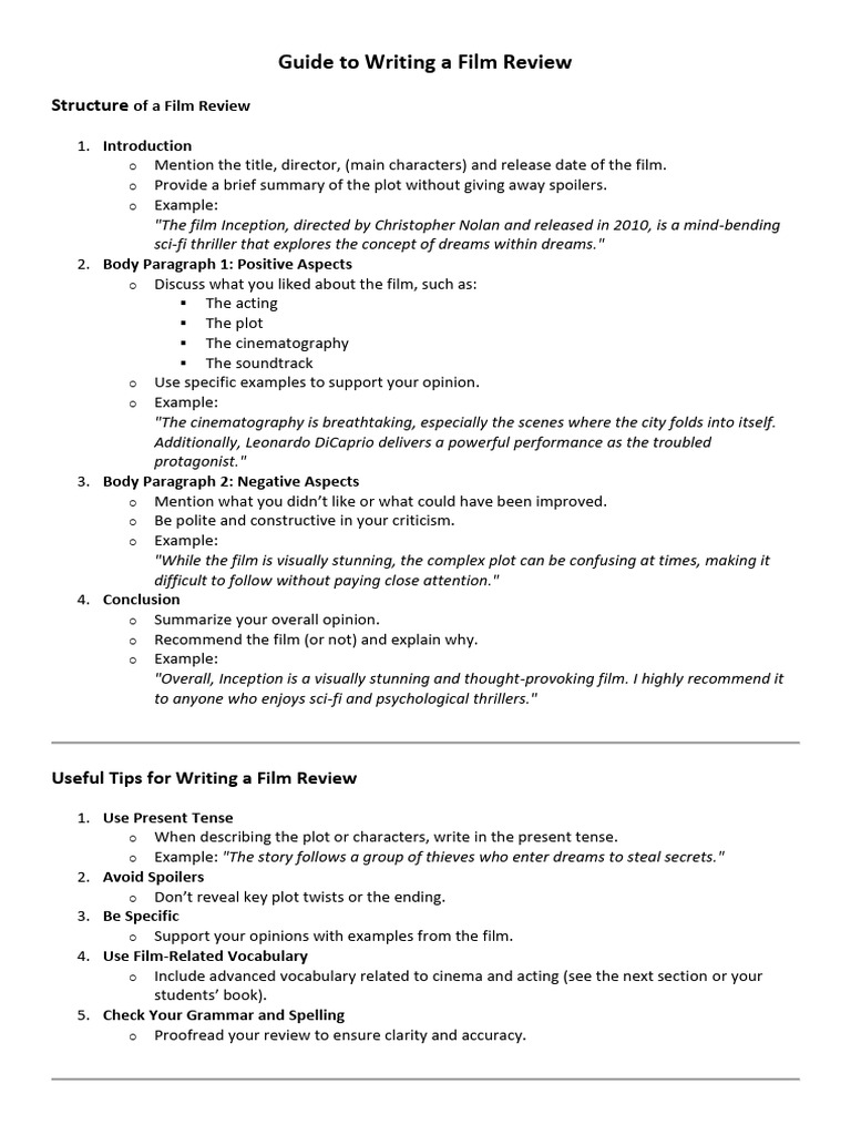 How to Write a Film Review Guide | PDF
