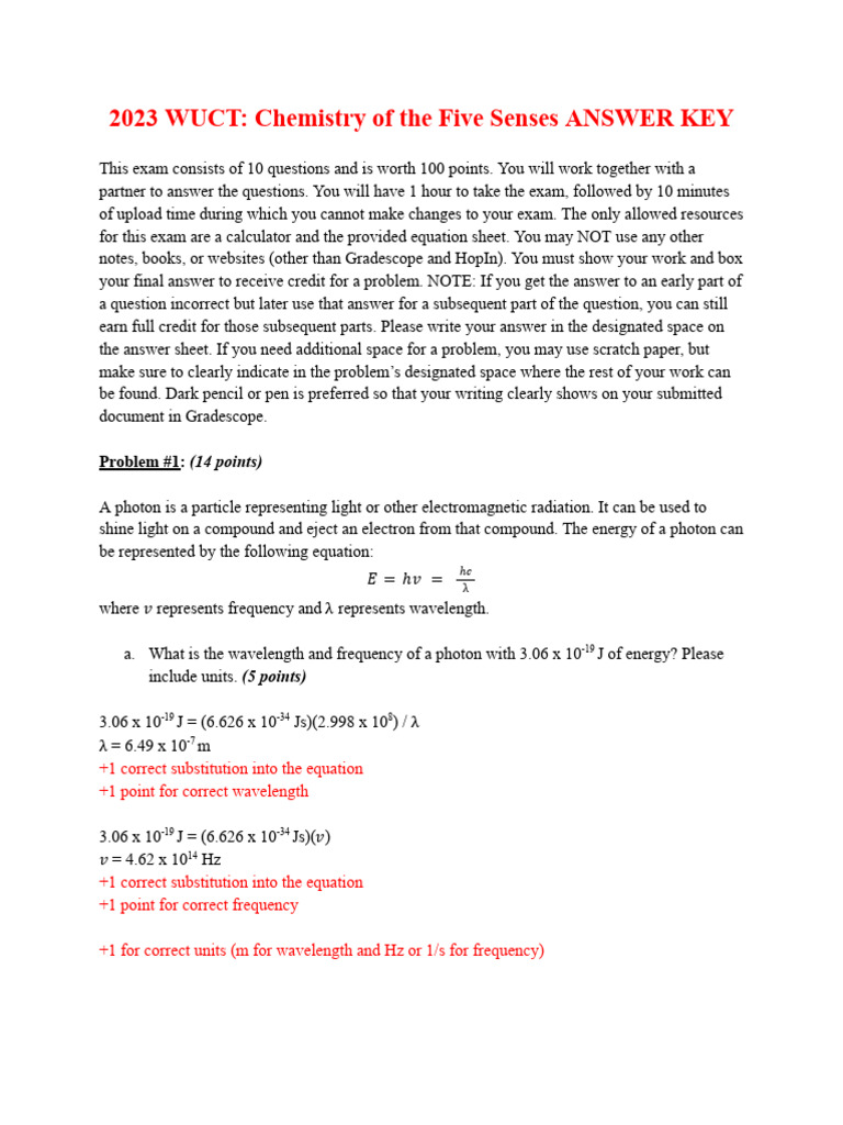 Chemistry Exam Answer Key | PDF | Chemical Bond | Solvation