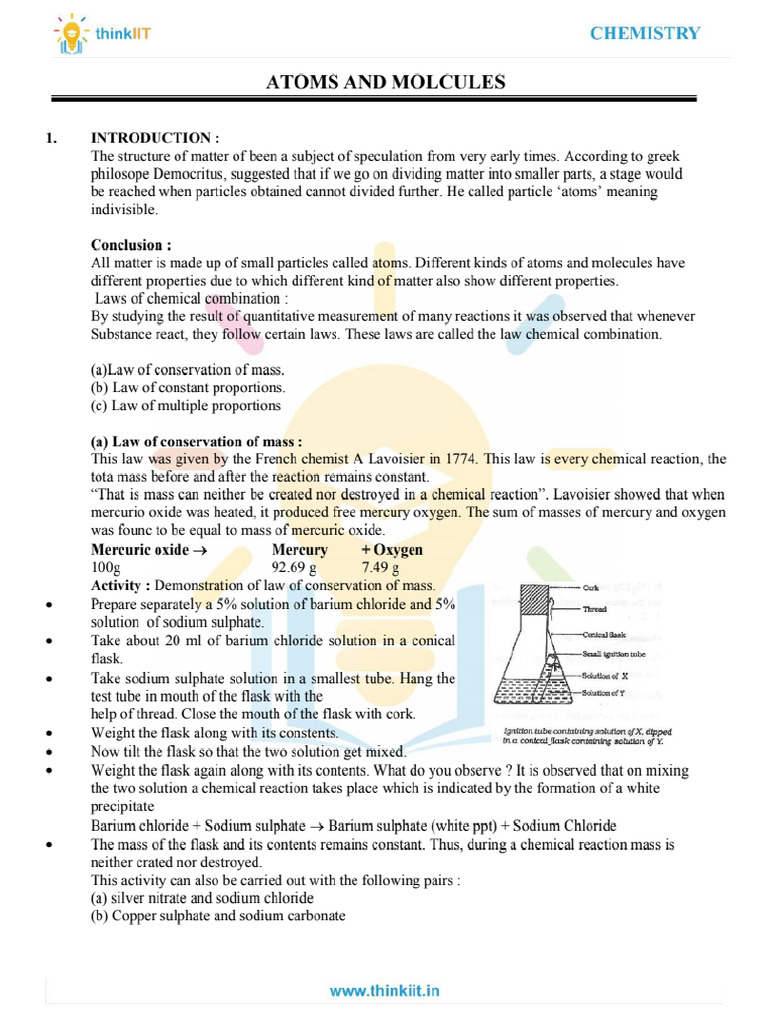 Notes - Atoms and Molecules - Atoms and Molecules | PDF