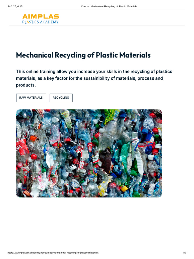 Online Course in Plastic Recycling | PDF | Recycling | Waste Management