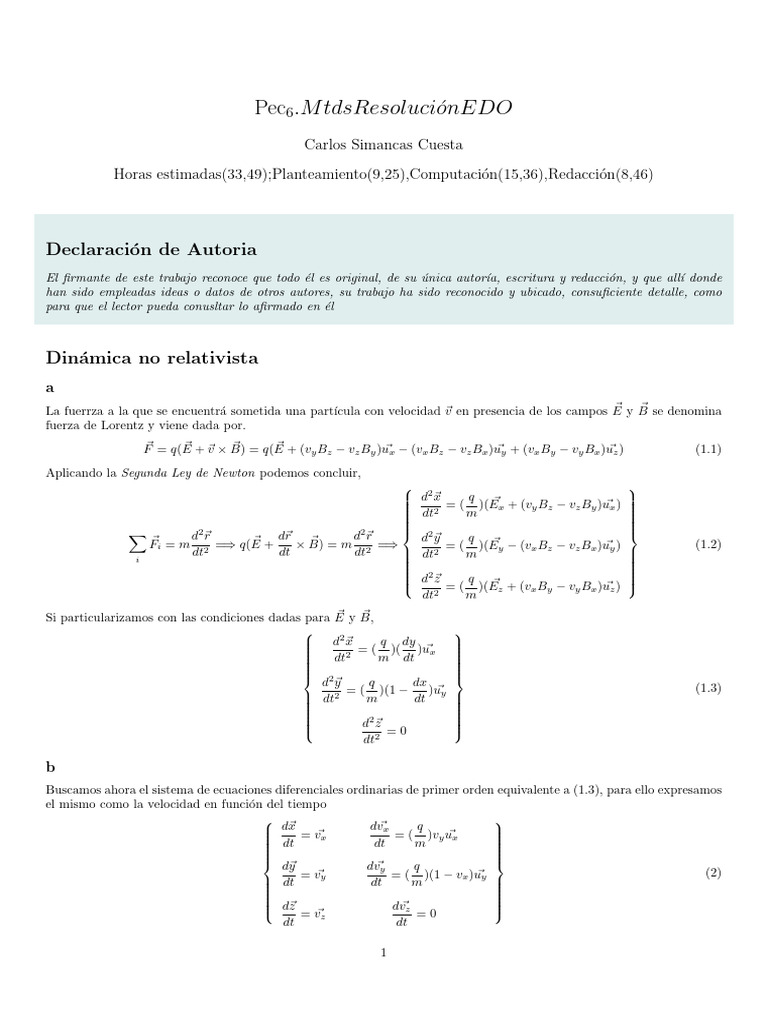 Pec 6 MTD Resolución EDO | PDF | Objetos matemáticos | Física