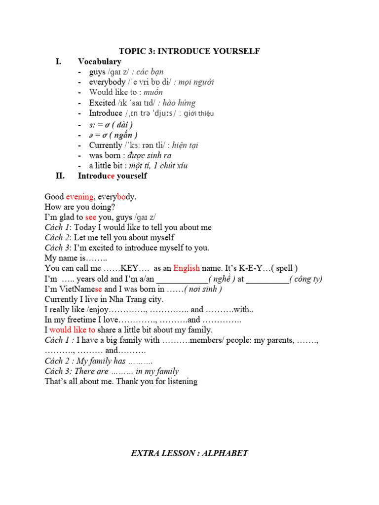 02 TOPIC 3 Introduce Yourself | PDF