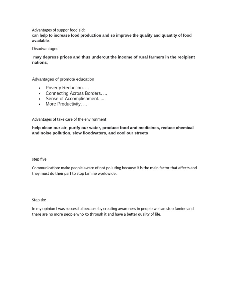 Advantages of Suppor Food Aid | PDF