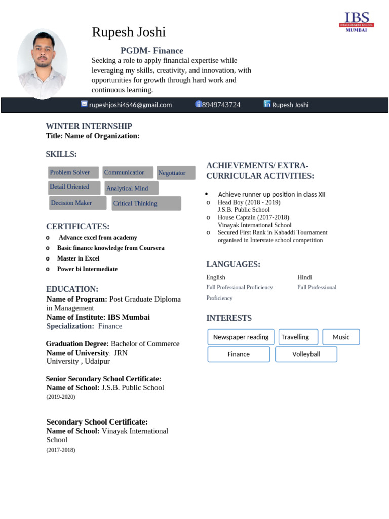 Rupesh joshi Resume IBM | PDF | Educational Stages