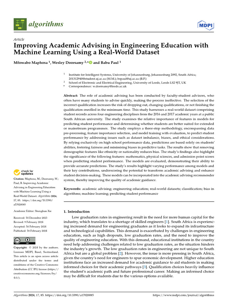 Improving Academic Advising in Engineerin Education With Machine ...