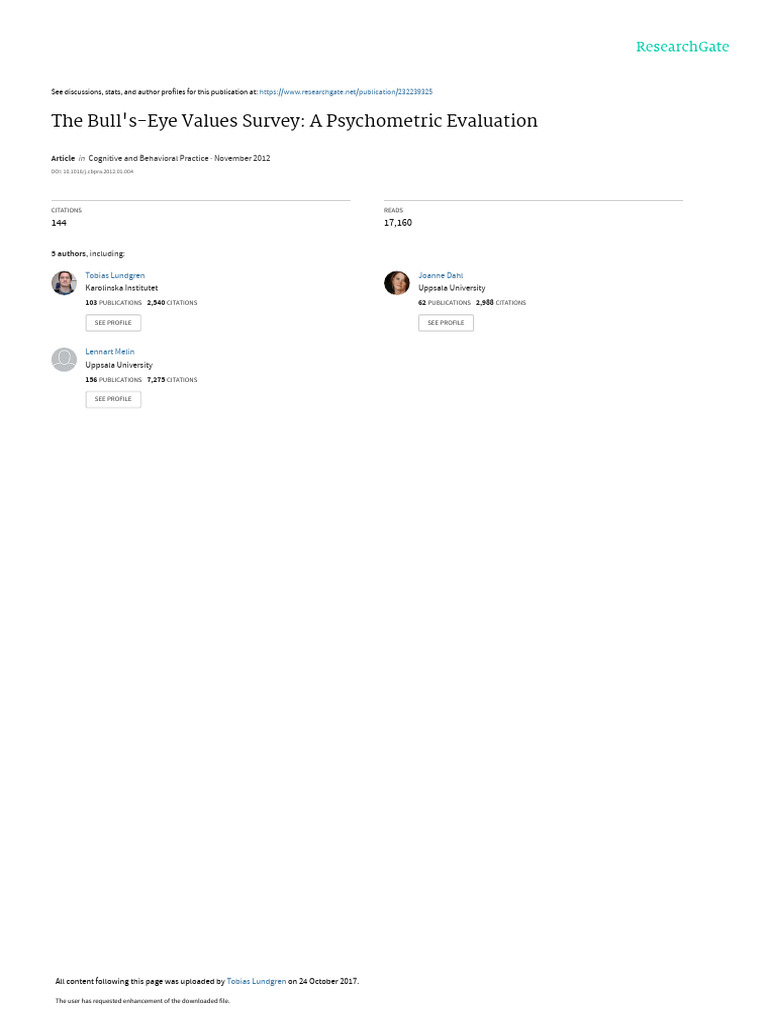 The Bulls-Eye Values Survey A Psychometric Evalua | PDF | Factor ...