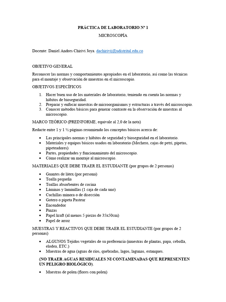 Práctica de Laboratorio #1 | PDF | Laboratorios | Microscopio