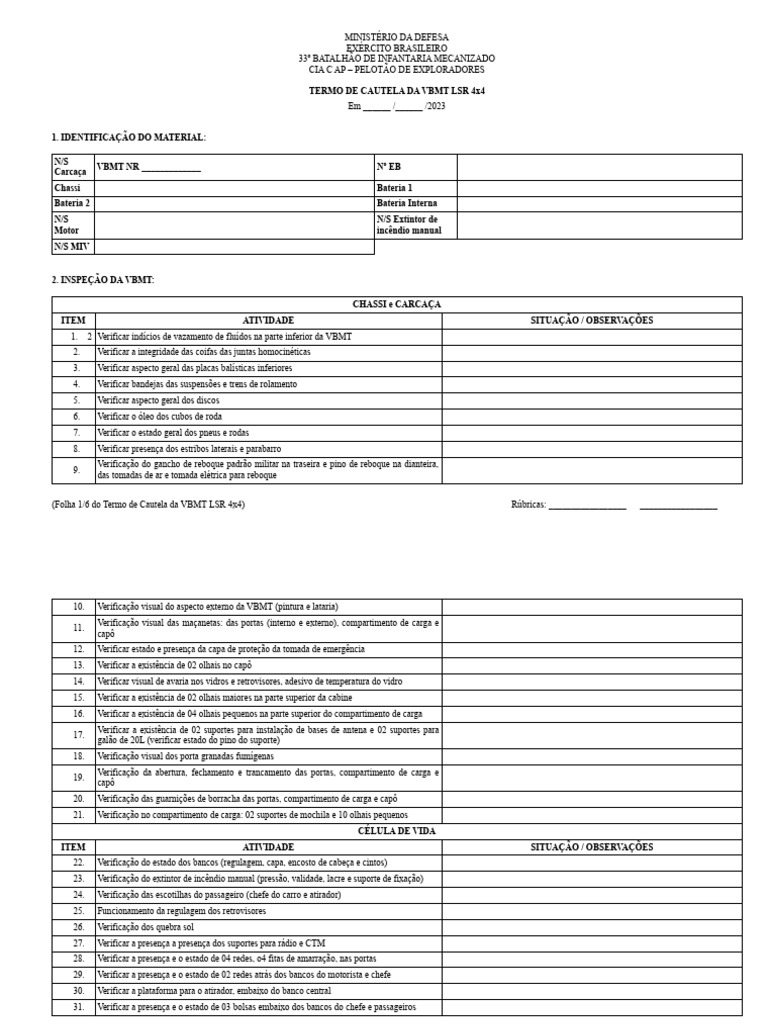 Termo de Cautela VBMT LSR 4x4 | PDF