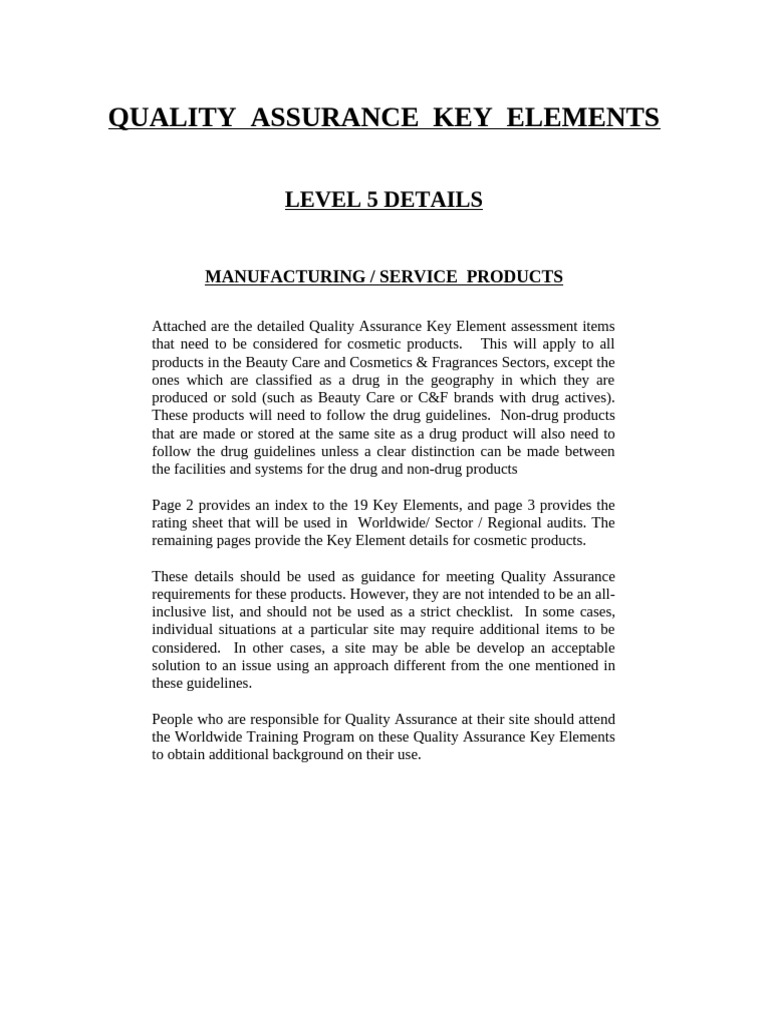 Key Elements of Quality Assurance | PDF | Quality Assurance | Cosmetics