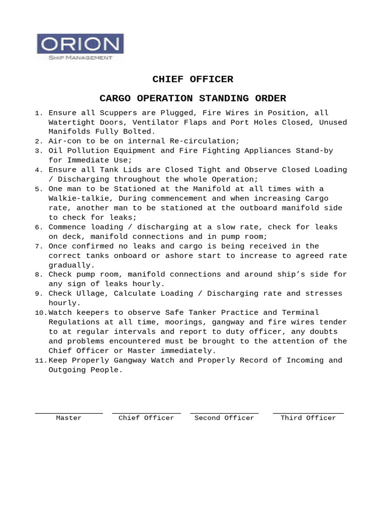 Chief Officer Standing Order | PDF
