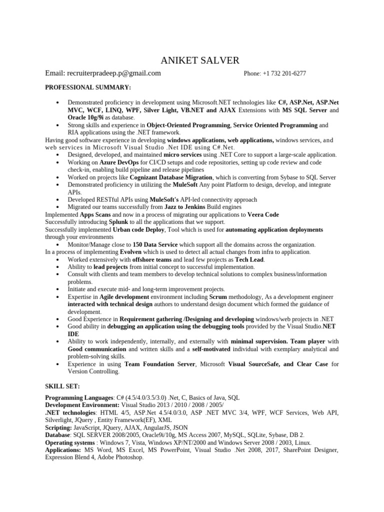 AniketSalverResume DotNet | PDF | Model–View–Controller | Databases