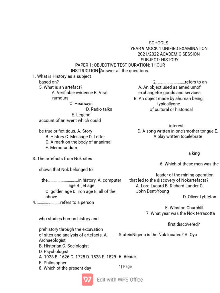 Year 9 History Mock Exam 2021/2022 | PDF | Nigeria