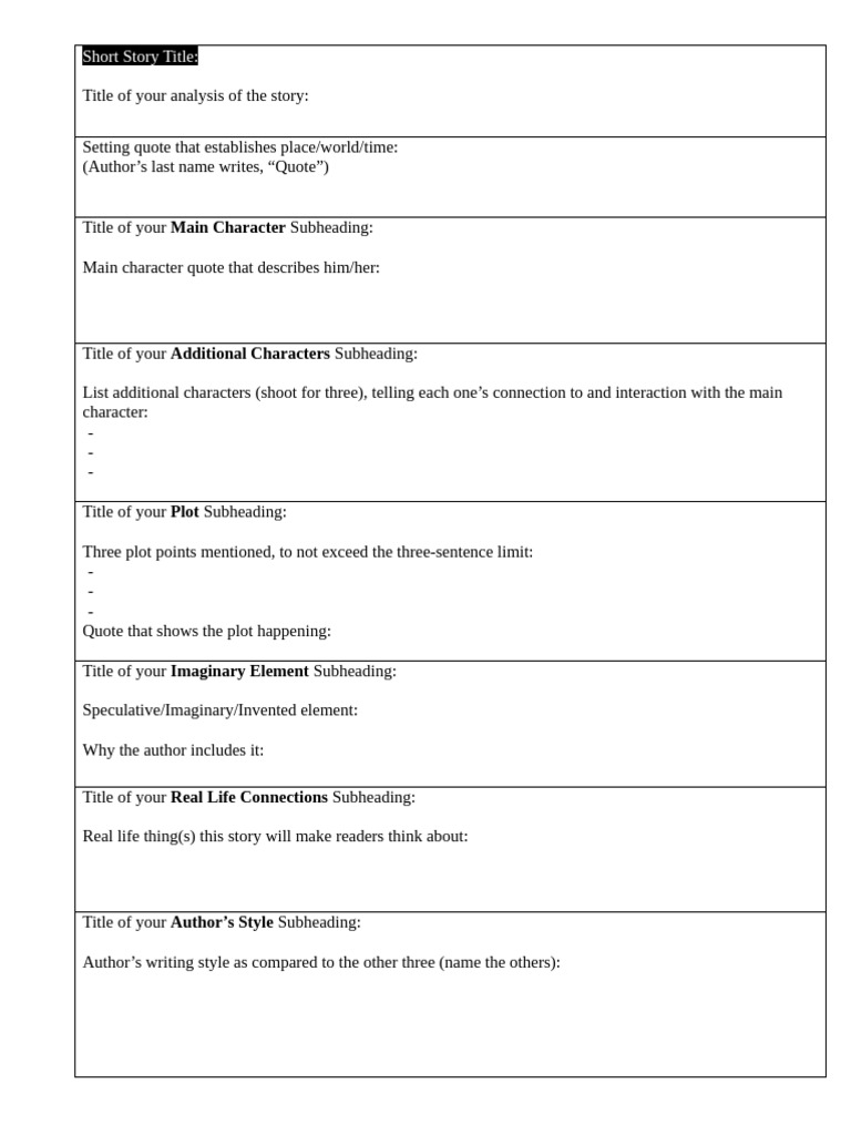 Story Analysis Chart Template | PDF