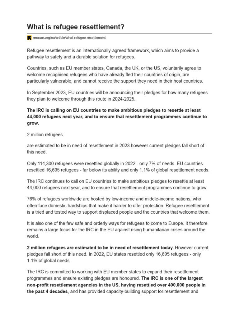 What Is Refugee Resettlement | PDF | Refugee | United Nations High Commissioner For Refugees