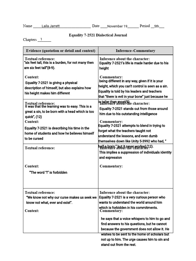 Kami Export - 13d. Equality 7-2521 Dialectical Journal Template | PDF