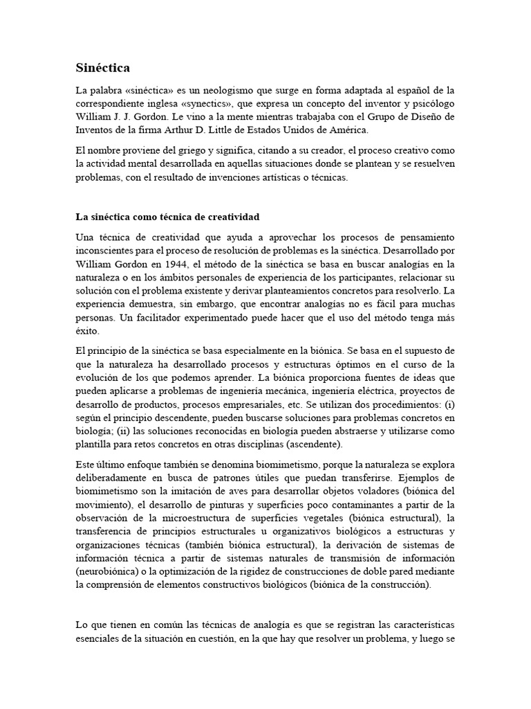 Sinéctica: Creatividad y Solución de Problemas | PDF | Pensamiento ...