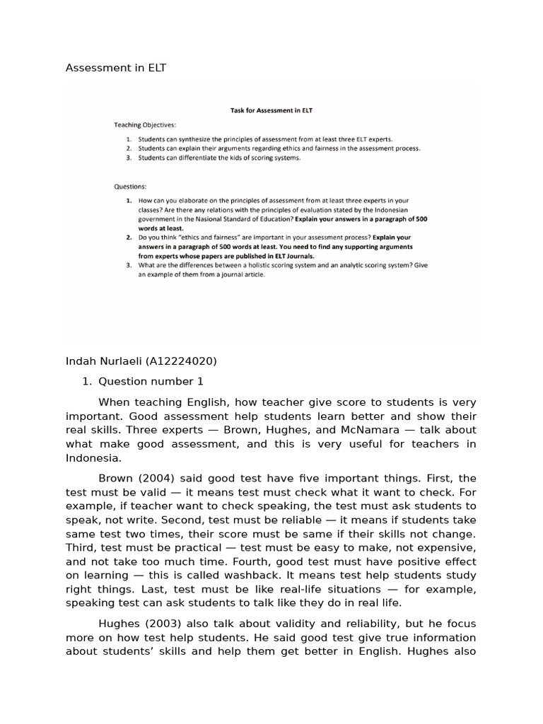 Indah Nurlaeli (A12224020) Assessment in ELT | PDF | Educational Assessment | Teachers