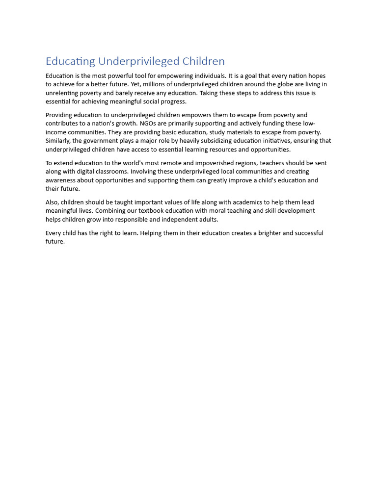 Educating Underprivileged Children | PDF
