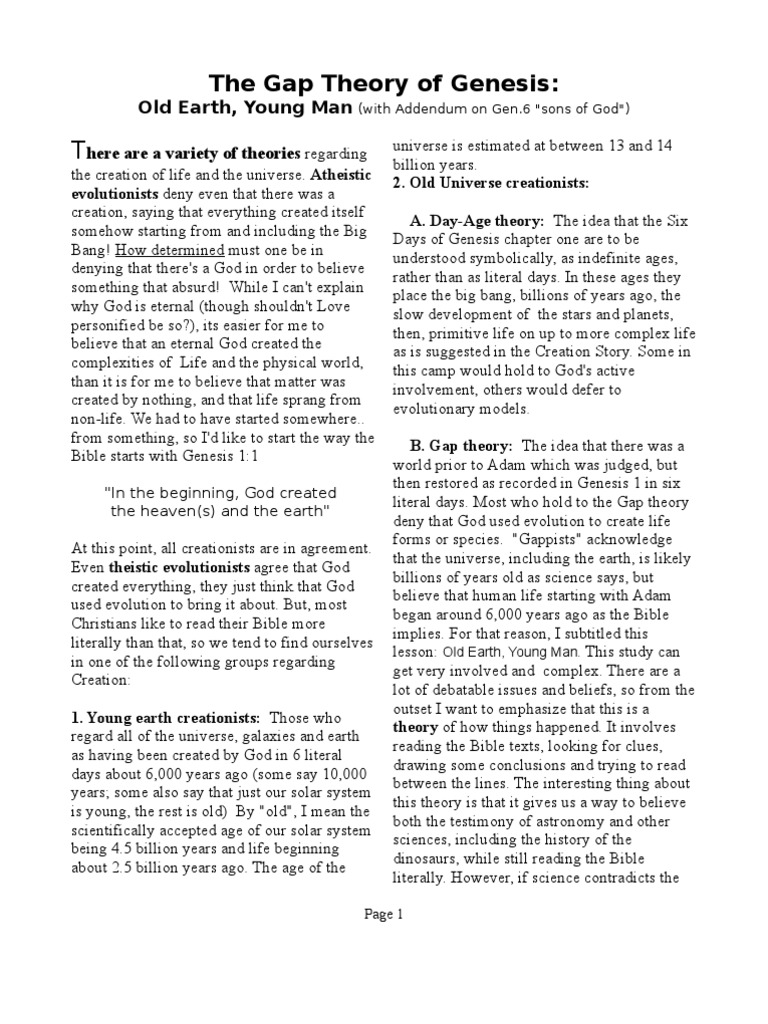 Understanding the Gap Theory in Genesis | PDF | Genesis Creation ...