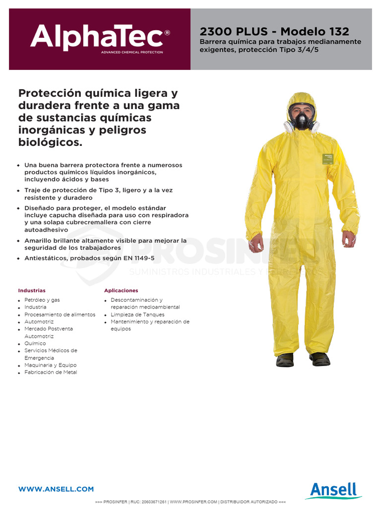 Traje Alphatec 2300 Plus Modelo 132 Ficha Tecnica | PDF | Sector ...