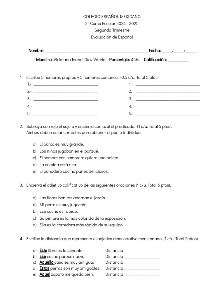 Evaluacion Parcial 2 Grado de Primaria. | PDF