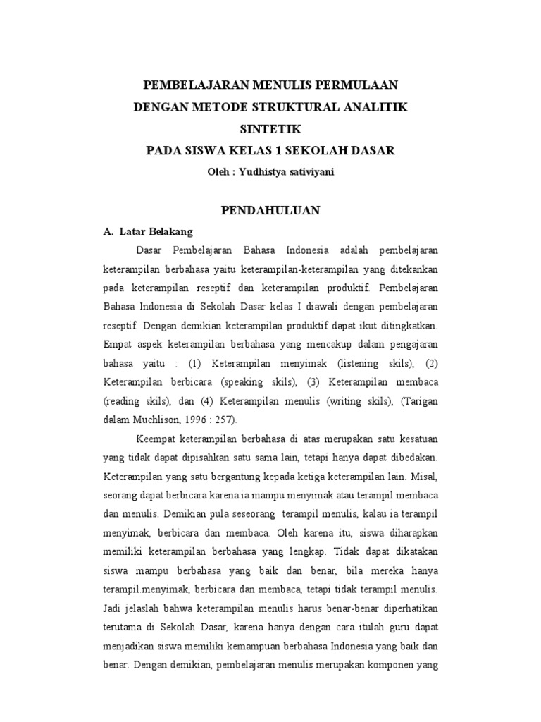 Pembelajaran Menulis Permulaan Dengan Metode Sas | PDF