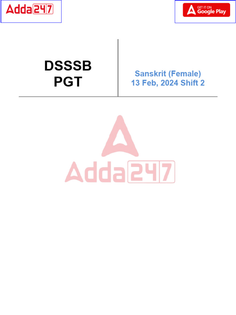 DSSSB PGT Sanskrit 2024 Female | PDF