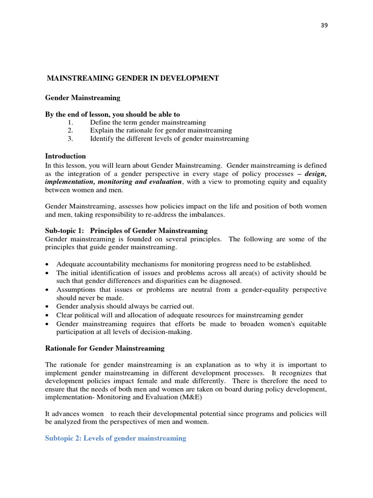 Understanding Gender Mainstreaming Principles | PDF | Gender ...