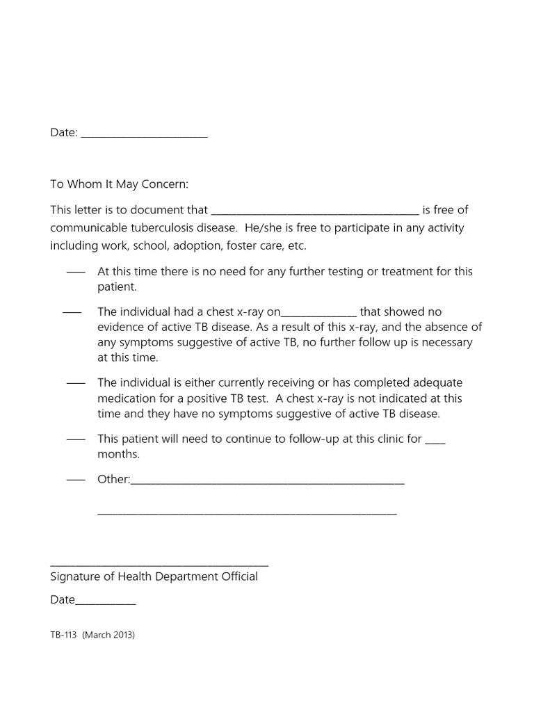 TB Clearance Letter Sample | PDF