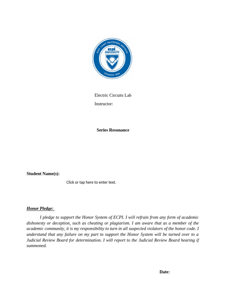 Week 4 Lab 1 Series Resonance Lab Report | PDF | Resonance | Electrical ... Week 4 Lab 1 Series Resonance Lab Report | PDF | Resonance | Electrical ...